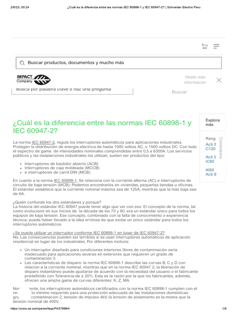 INTERR AUT Normas IEC 60898-1 y IEC 60947-2 - Schneider Electric Peru | PDF
