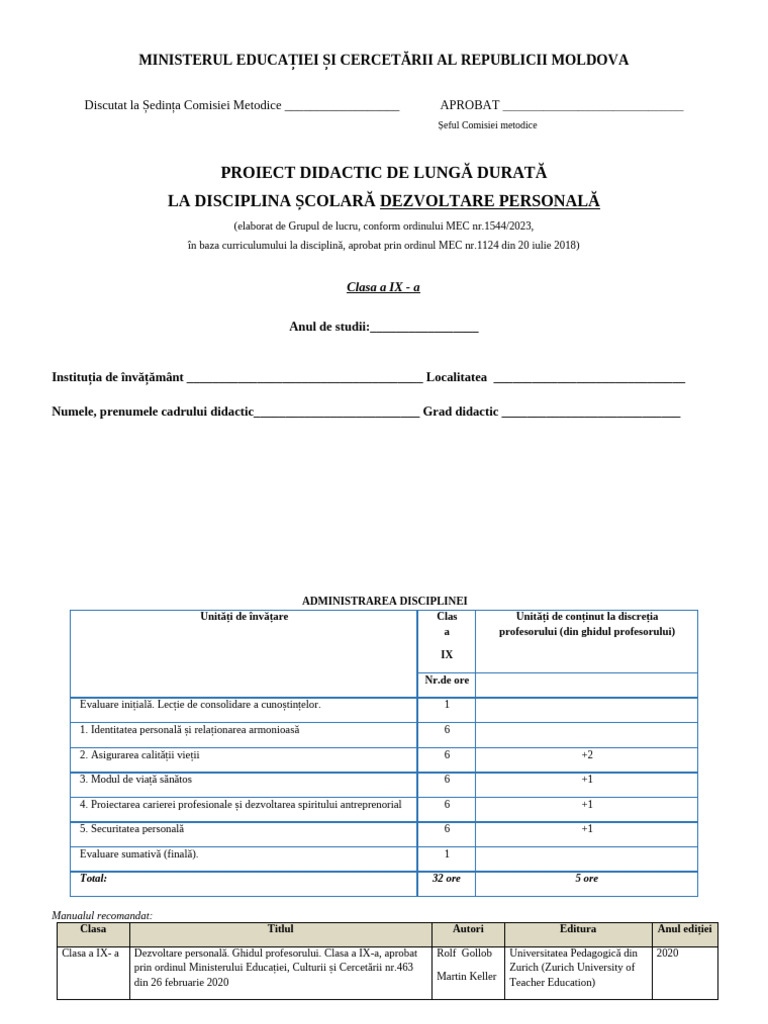 Proiectare DP Cl. Ix 2023-2024 1 | PDF