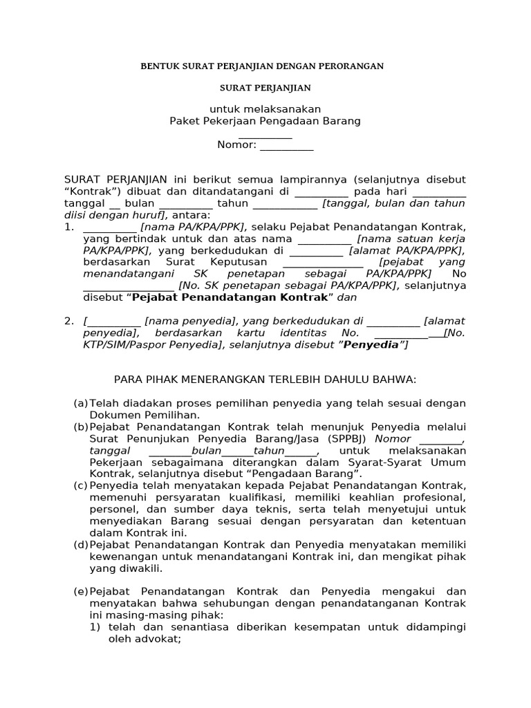 BENTUK SURAT PERJANJIAN DENGAN PERORANGAN Penunjukan Langsung | PDF
