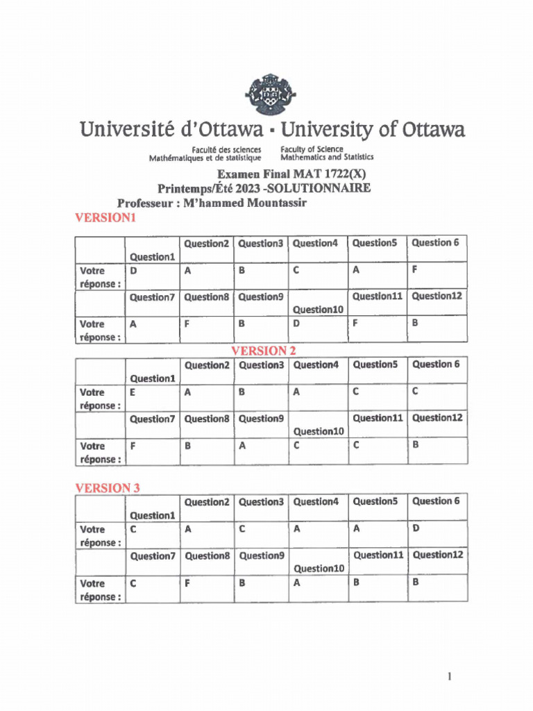Examen Final Mat1722 E2023 Mountassir Solutionnaire PDF | PDF