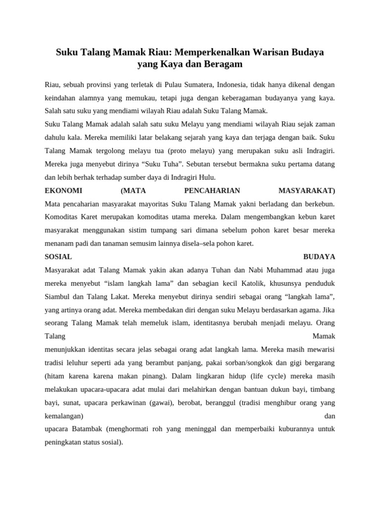 Suku Talang Mamak Riau DAN DAYAK | PDF