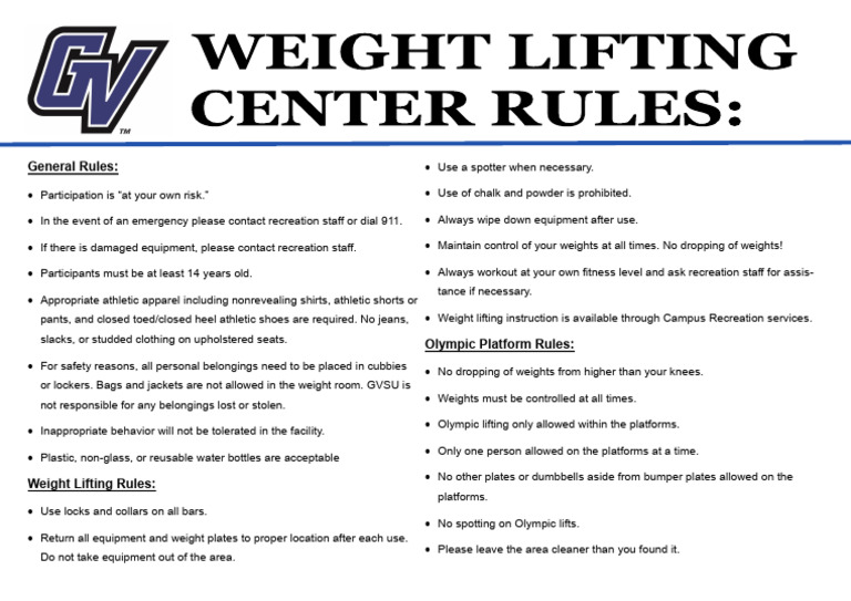 Weight Lifting Center Rules | PDF
