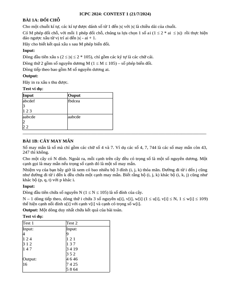 (Icpc - 2024) Contest1 | PDF
