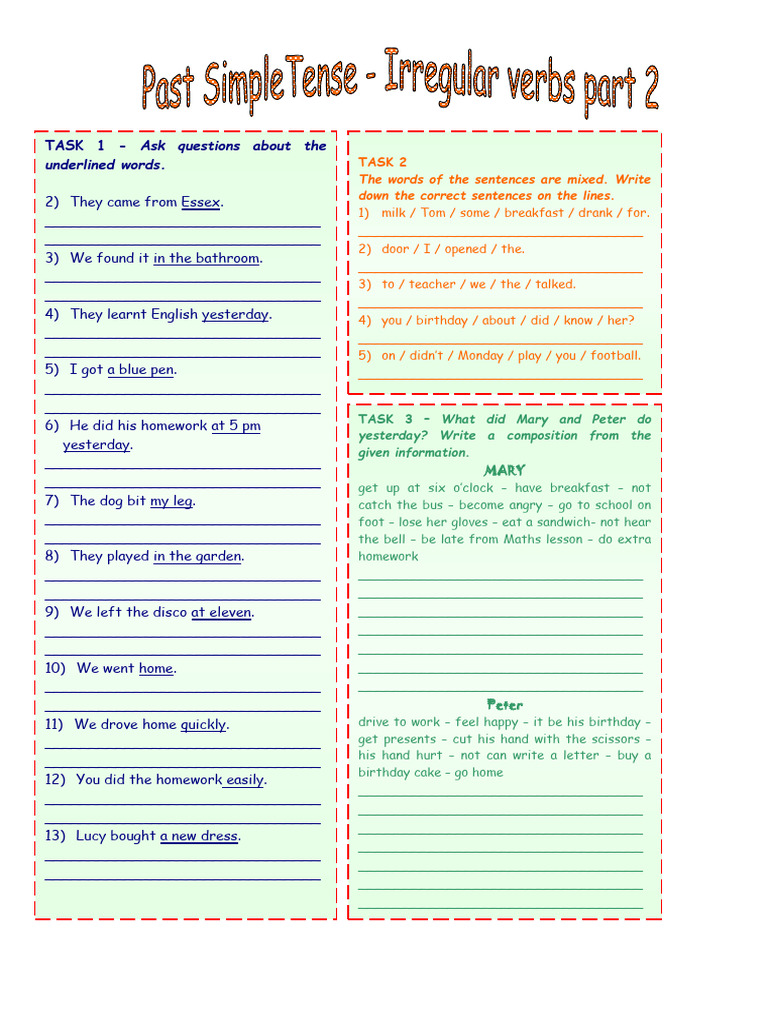 Simple Past Tense Set 1 46734 | PDF