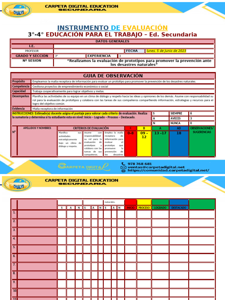 3°-4° Instrumentos de Evaluacion Guia de Observación - Sesión 4-Exp 03 - Educacion para El ...