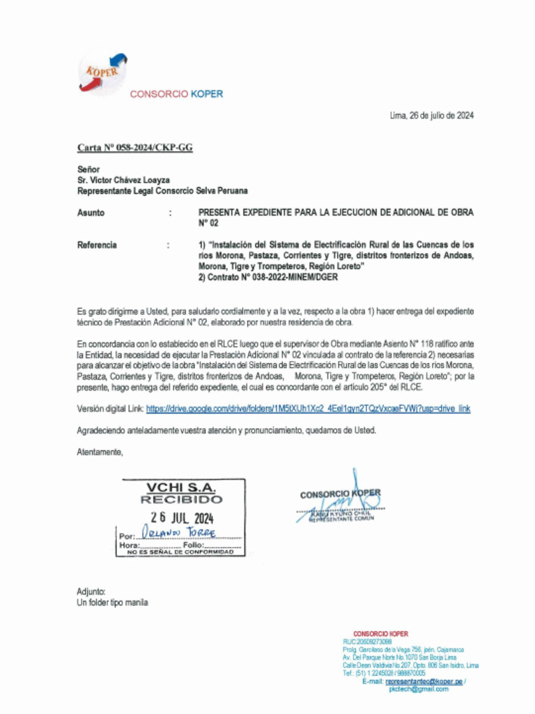 Carta N°058 - 2024 CKP - GG Presentacion Adicional #02 | PDF