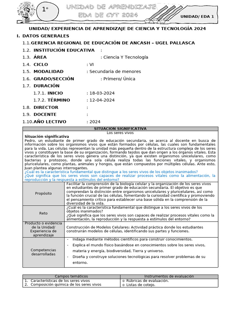 1° EdA Y-O Unidad CyT 2024 | PDF