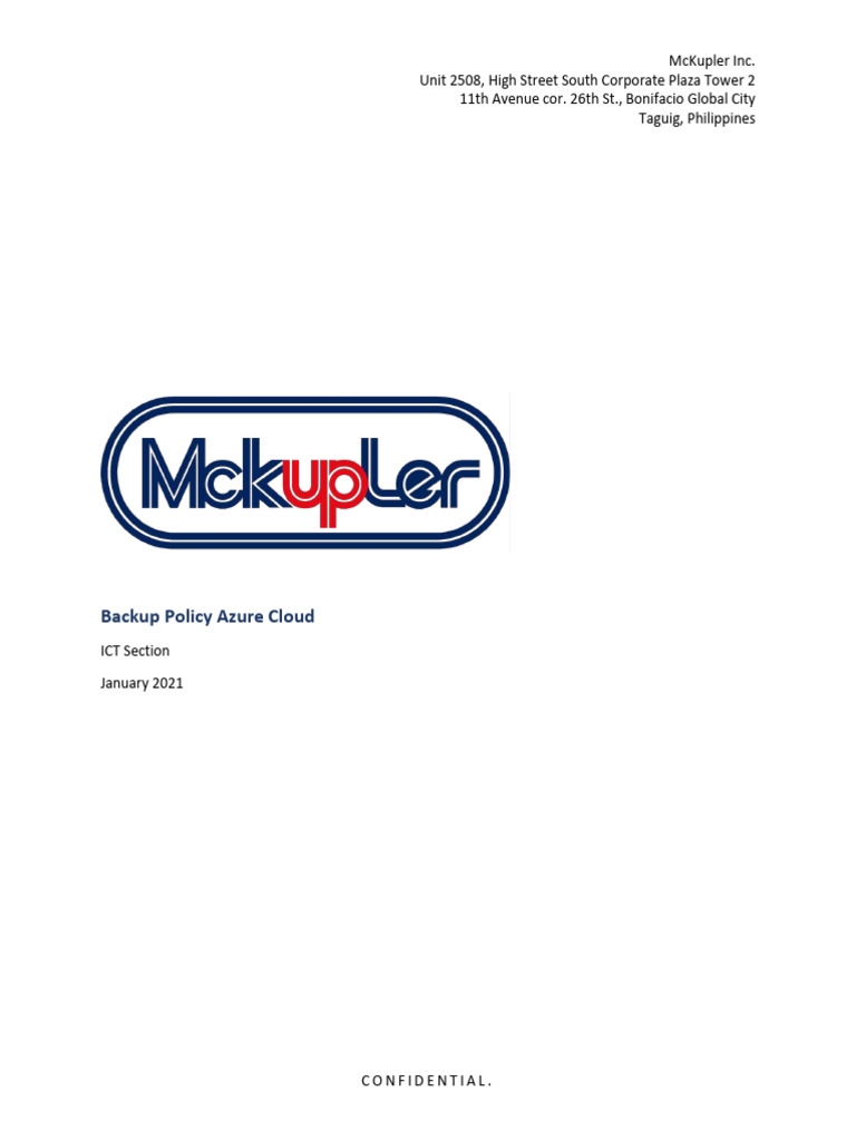 MCK-ICT-002 - Backup Policy Azure Cloud | PDF