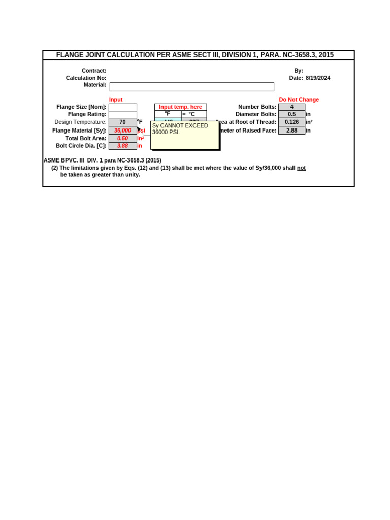 Flange Data For NC-3658 Analysis of Flanged Joints | PDF