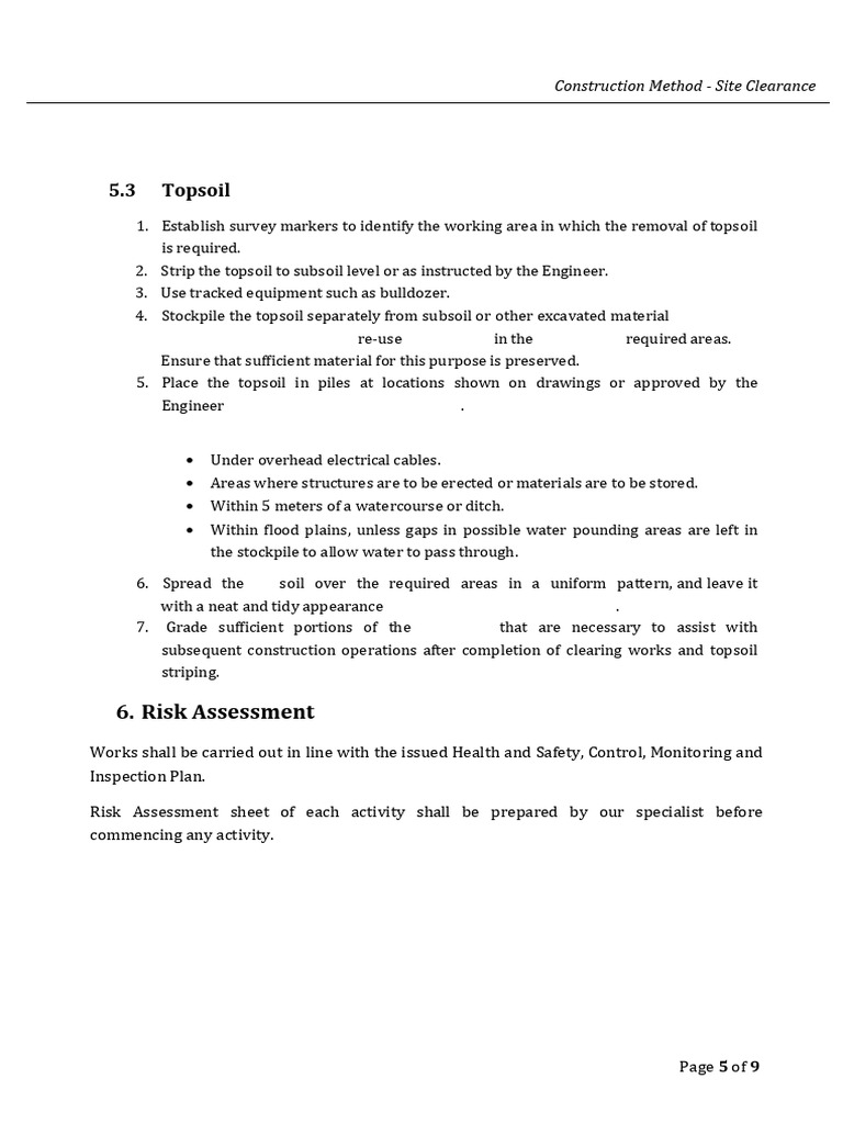 Methods Statement Top Soil Handling | PDF