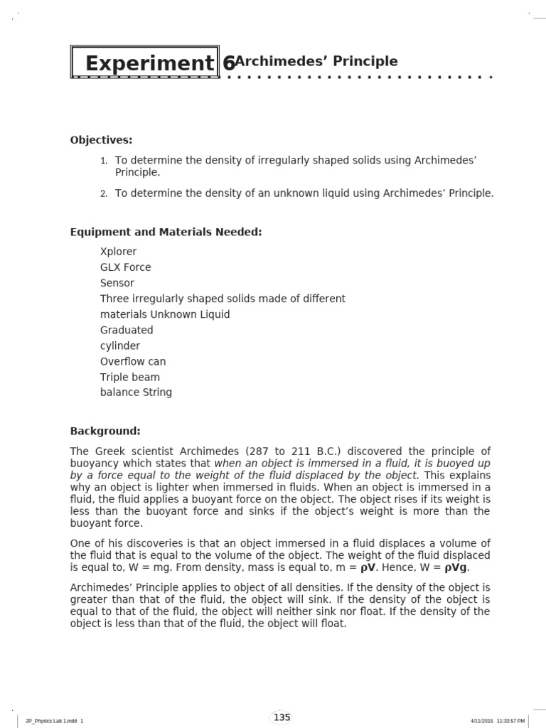 Archimedes Principle | PDF