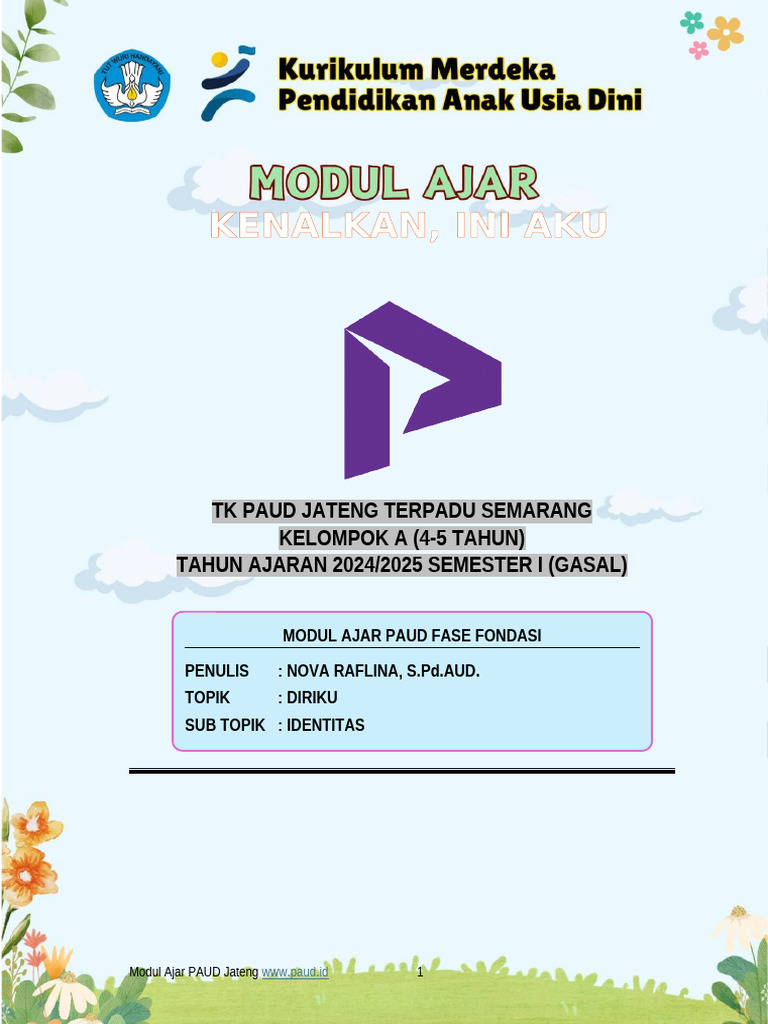 Modul Ajar TK A 2024 2025 Smt1 01 Kenalkan | PDF