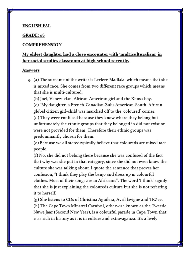 English Answers For Multiculturalism | PDF