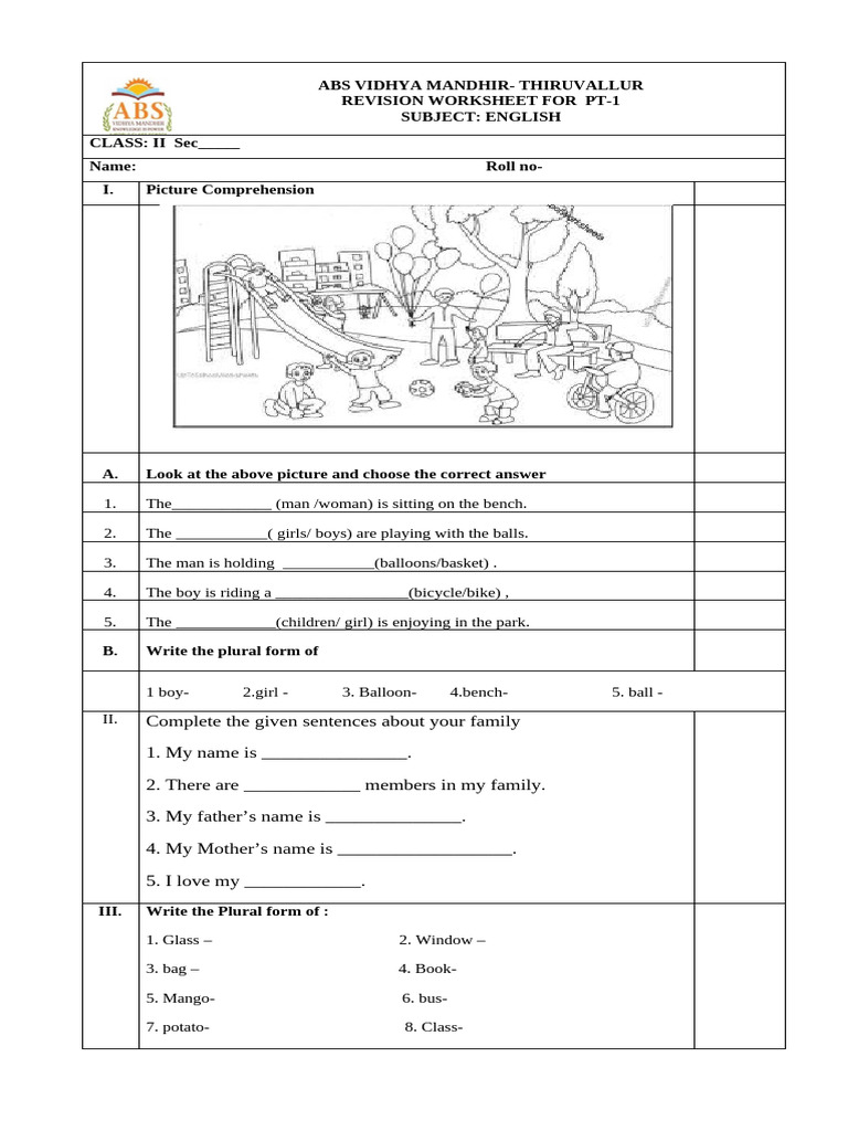 Revision Worksheet For Class 2 | PDF