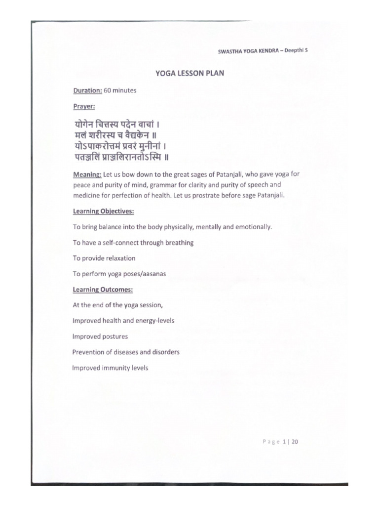 Yoga Lesson Plan | PDF