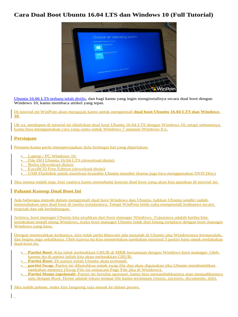 Cara Dual Boot Ubuntu 16.04 LTS Dan Windows 10 | PDF Cara Dual Boot Ubuntu 16.04 LTS Dan Windows 10 | PDF