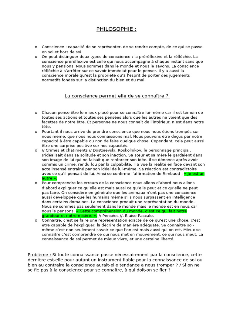 PHILOSOPHIE Conscience | PDF | René Descartes | Philosophy