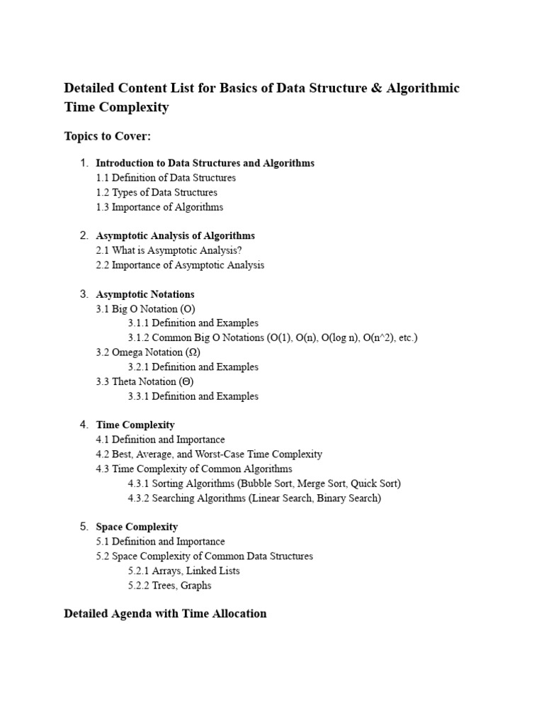 Day 01 ContentList Basics of Data Structure Algorithmic Time Complexity | PDF | Time Complexity ...