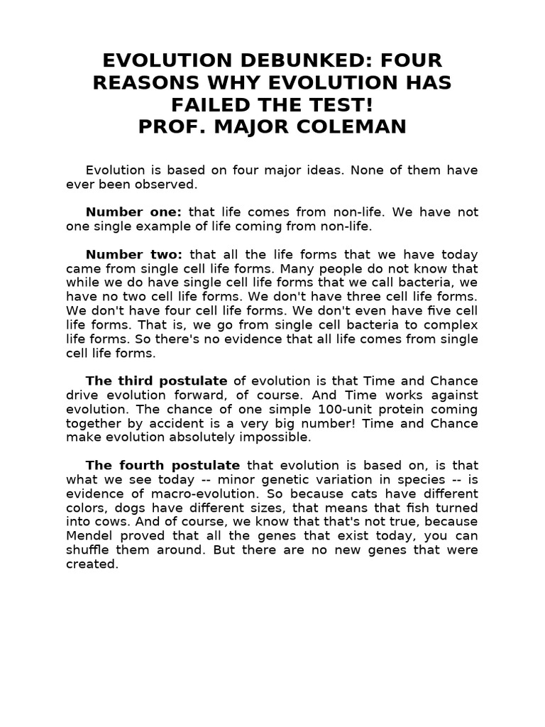 Evolution Debunked - Four Reasons Why Evolution Has Failed The Test ...