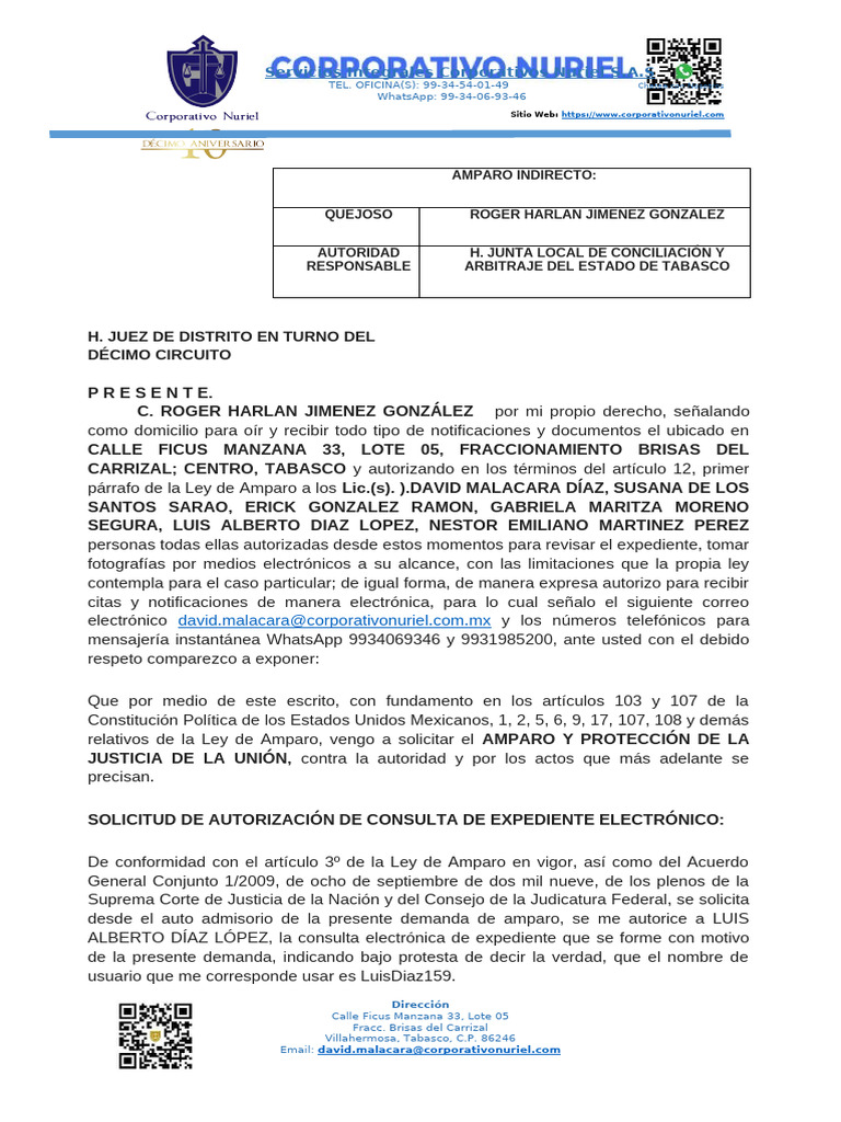Amparo Indirecto Dilacion Proceso Roger Harlan Jimenez Gonzalez | PDF ...