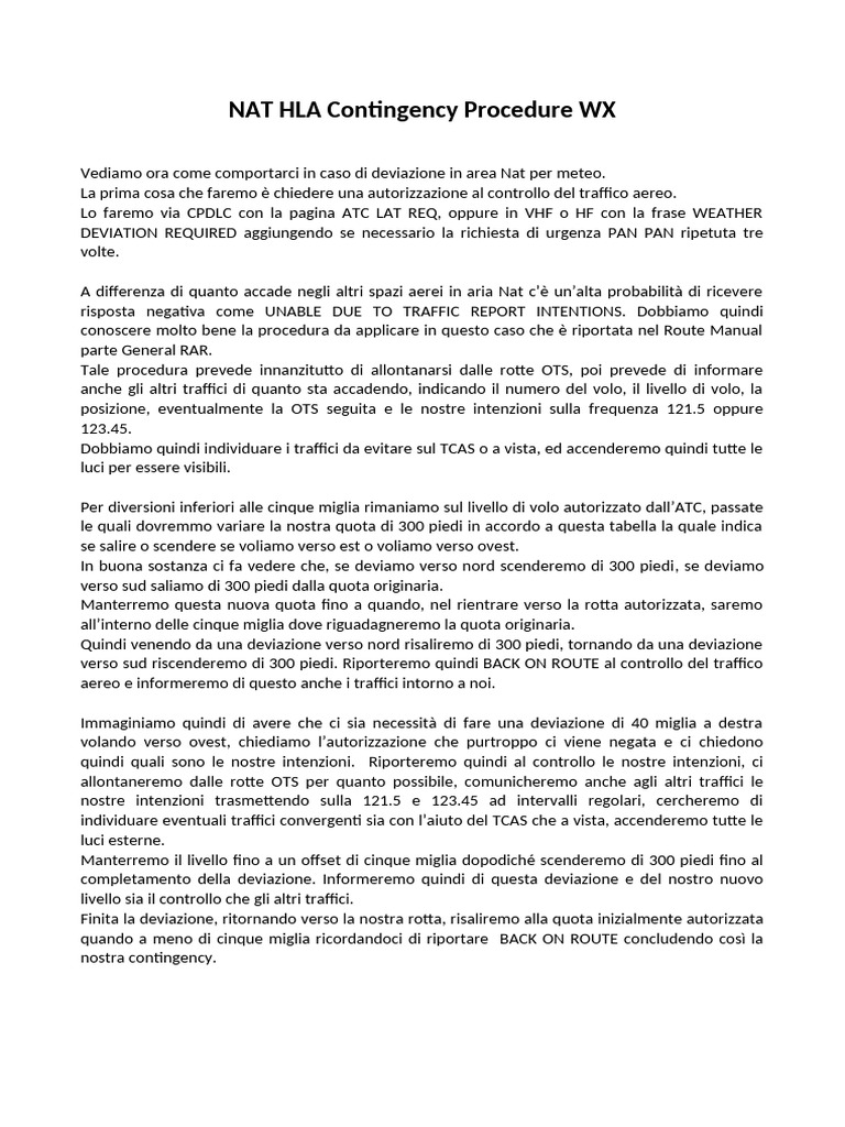 2 NAT HLA Contingency Procedure WX | PDF