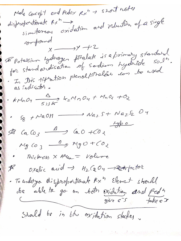 Mole Concept and Redox Short Notes . | PDF
