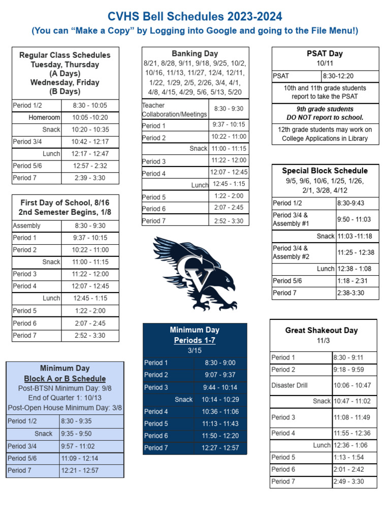 2023-24 Bell Schedule and Semester Schedules For Students - Parents | PDF