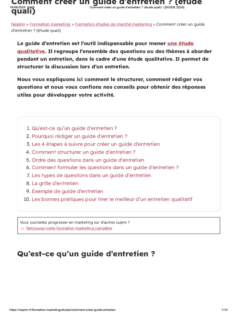 Comment Créer Un Guide D'entretien - (Étude Quali) - (GUIDE 2024) | PDF