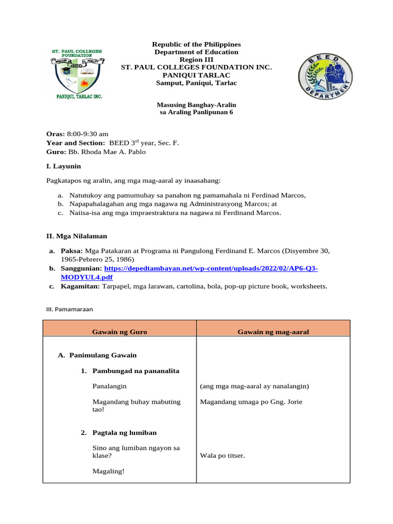 Araling Panlipunan Lesson Plan | PDF | Philippines–Spain Relations | Philippines