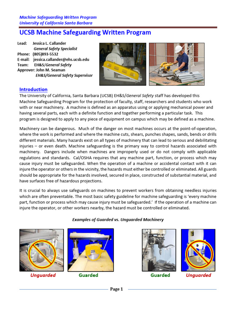 2016 Machine Safeguarding Written Program | PDF