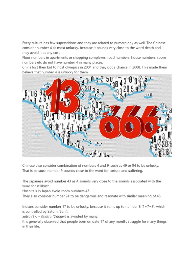 Bad or Unlucky Numbers in Different Cultures | PDF