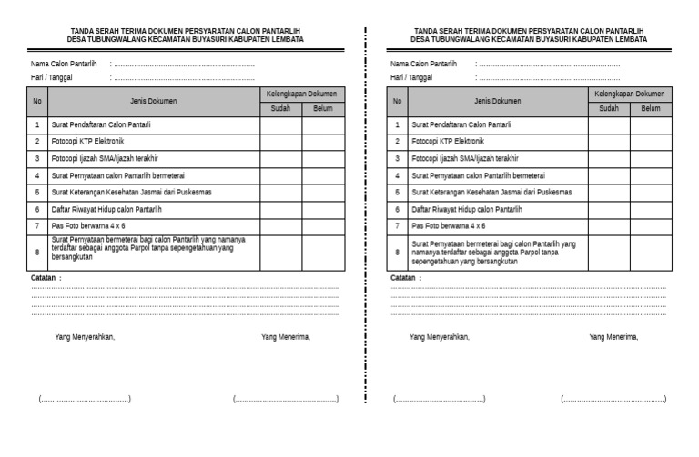 Daftar List Kelengkapan Dokumen | PDF