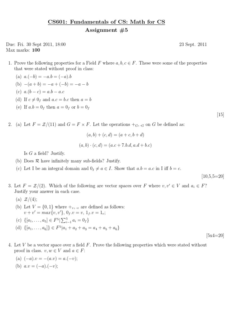 CS601 Assignment: Math for CS Concepts | PDF
