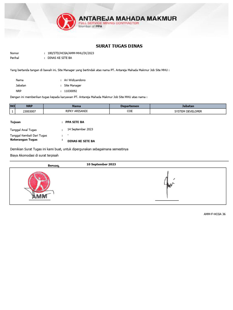 180 Std-Dinas SS6 Ke Ppa Site Ba (Risky Arisandi) | PDF
