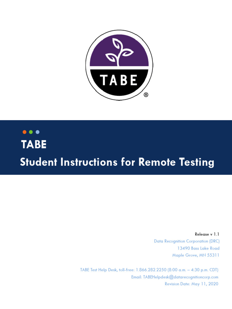 TABE - Student Instructions For Remote Testing - May - 11 - 2020 ...