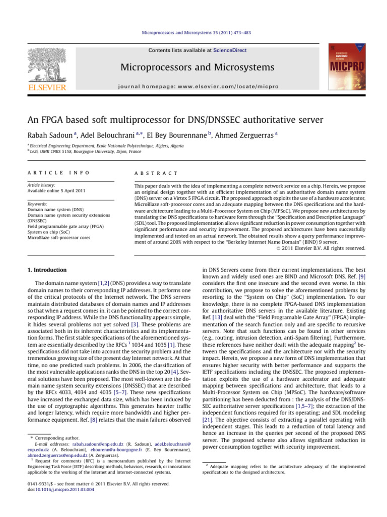 An FPGA Based Soft Multiprocessor For DNS/DNSSEC Authoritative Server | PDF