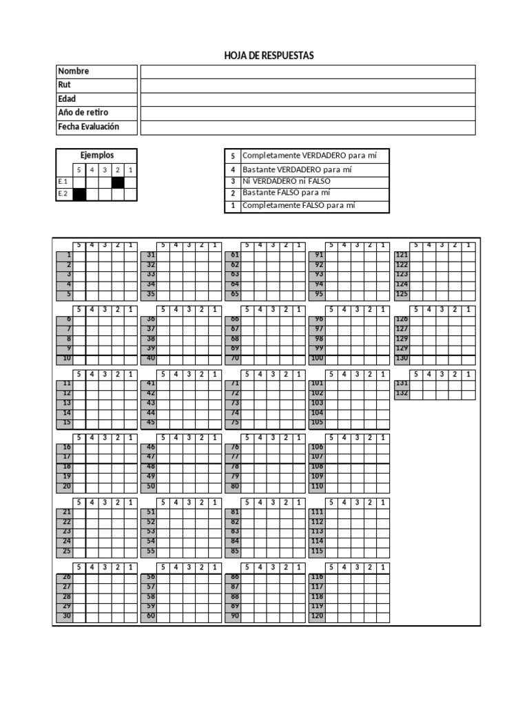 Hoja de Respuestas BFQ | PDF