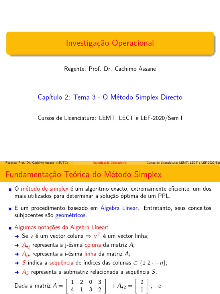 Capitulo 2 - Parte III - O Metodo Simplex Directo 2020 | PDF | Algoritmos | Geometria clasica