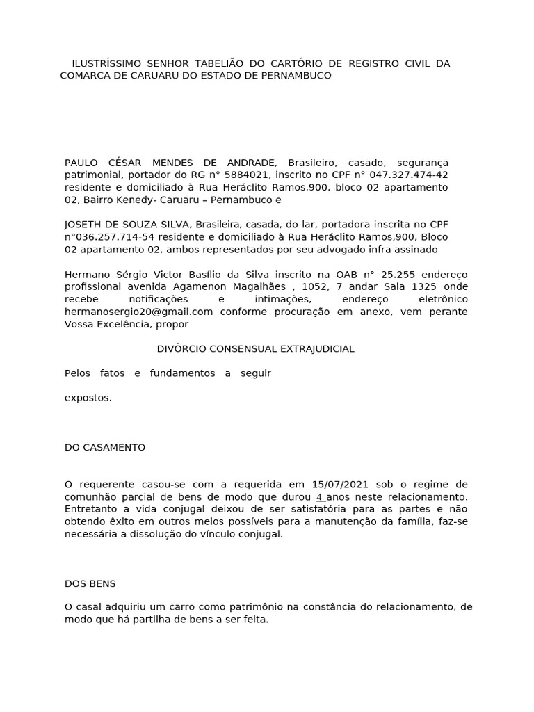 Modelo de Divorcio Extrajudicial | PDF | Derecho