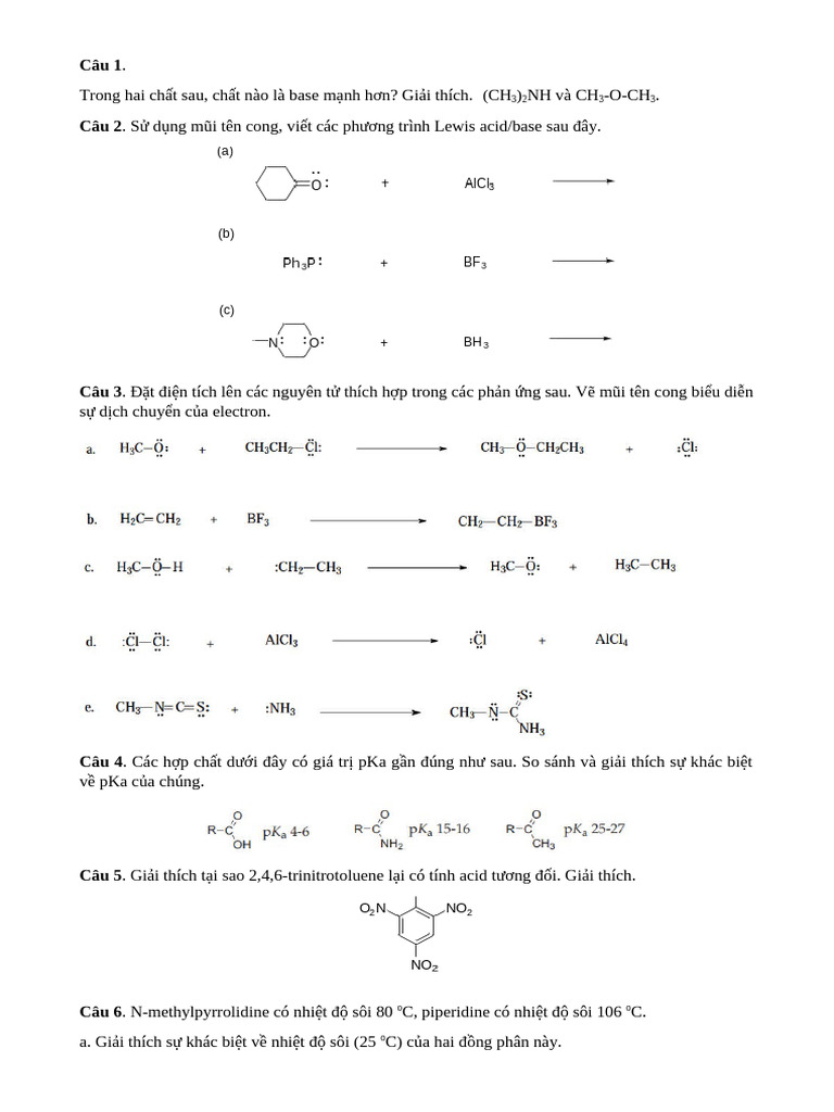 Trong hai chất sau, chất nào là base mạnh hơn? Giải thích. (CH) Nh Và Ch -O-CH | PDF