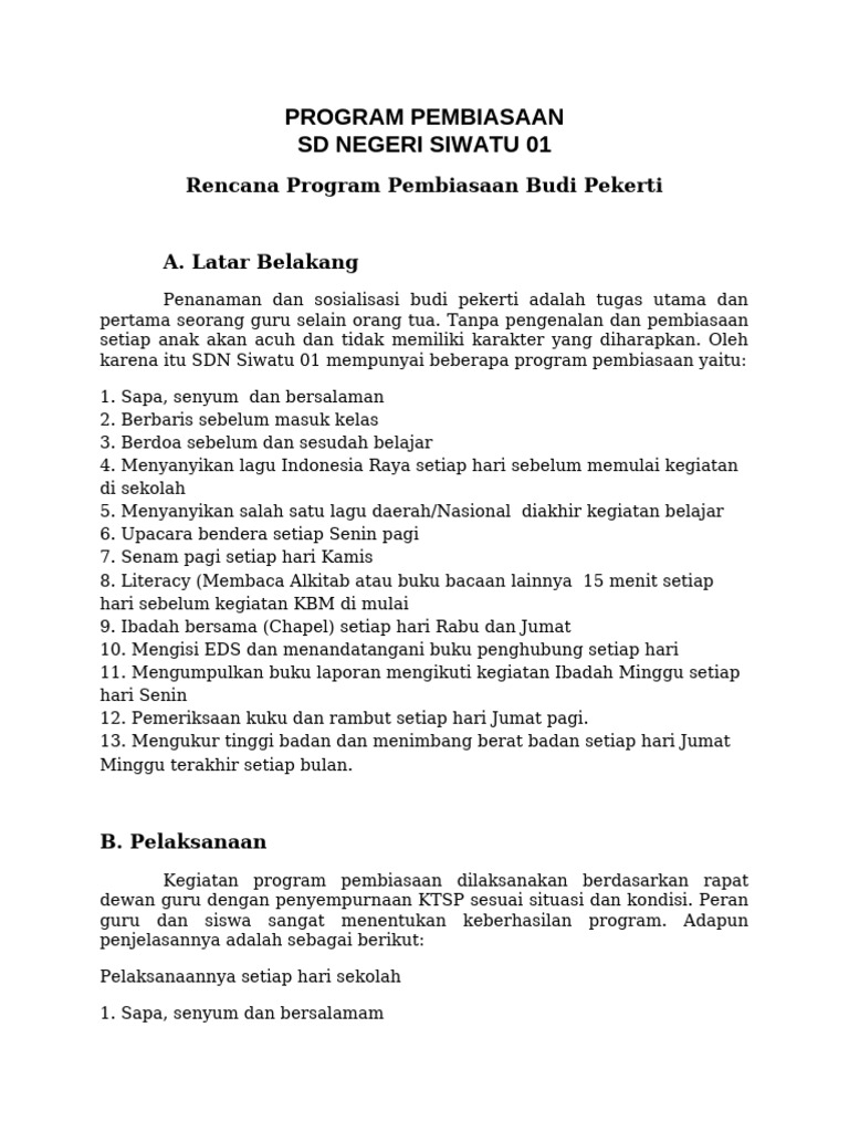 Rencana Program Pembiasaan | PDF