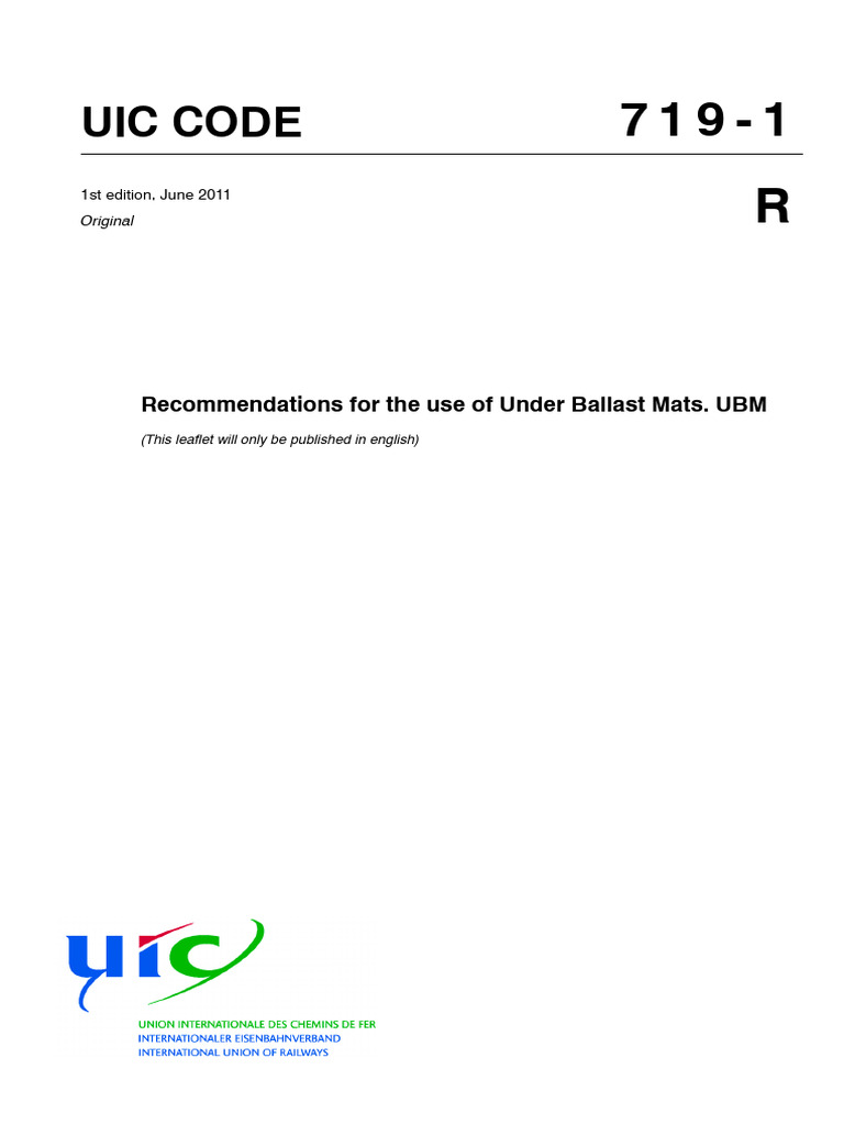 Uic Code: Recommendations For The Use of Under Ballast Mats. UBM | PDF