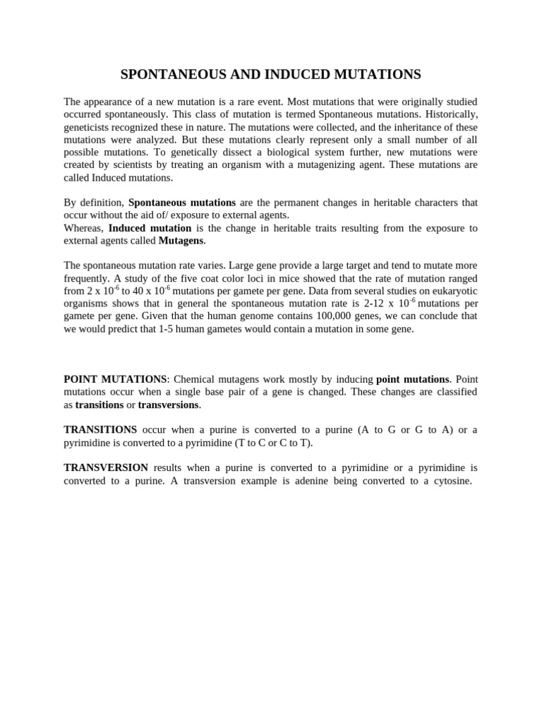 SPONTANEOUS AND INDUCED MUTATIONS Top-Up Note | PDF | Genetic Code ...
