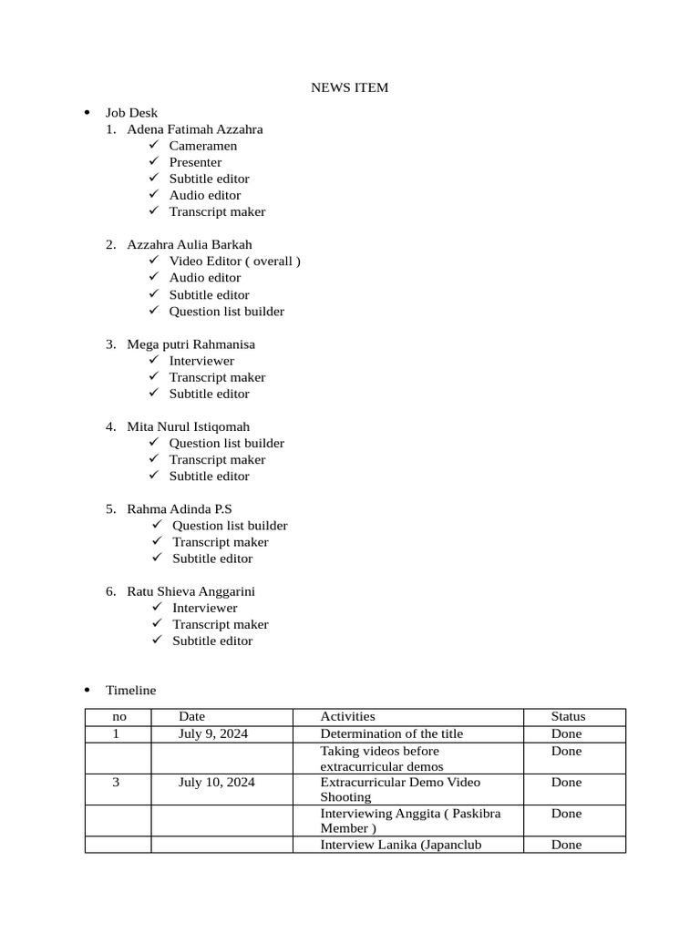 Job and Timeline | PDF