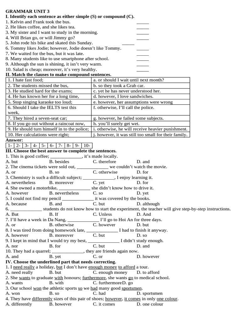 GRAMMAR UNIT 3 - L P 8 | PDF