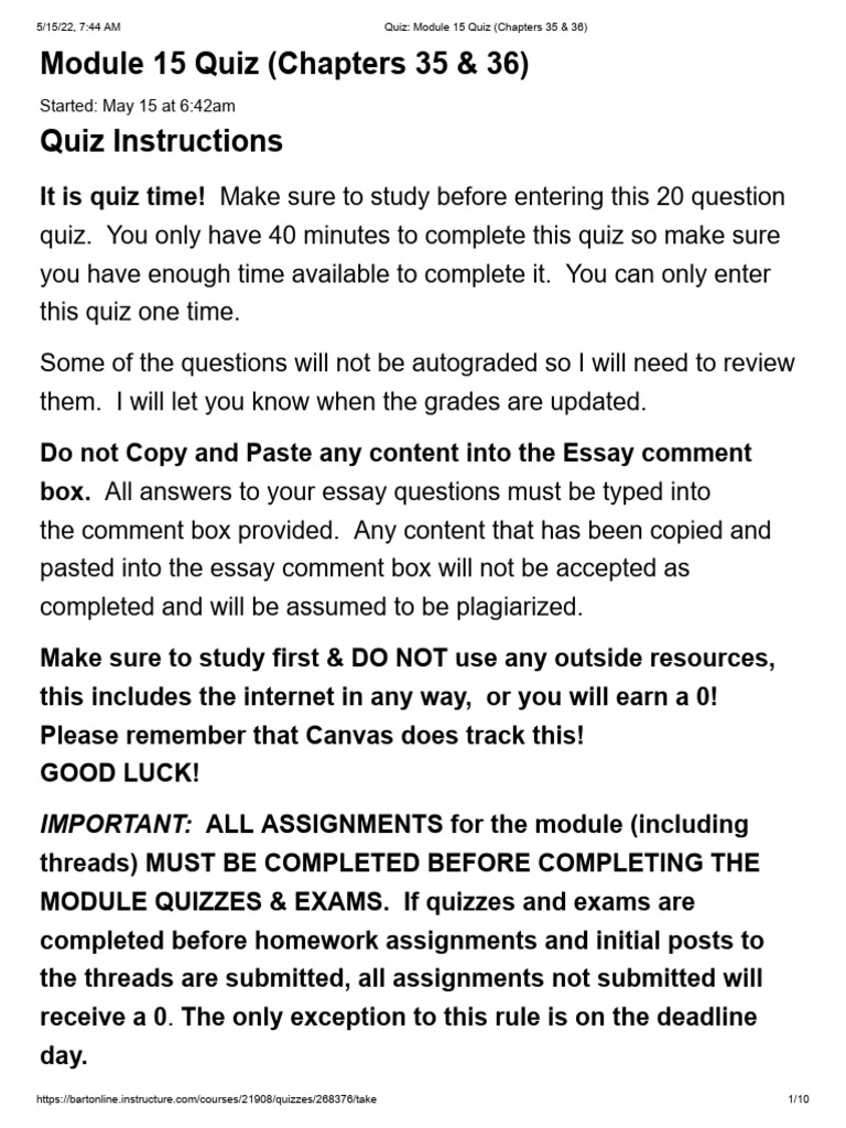 Quiz - Module 15 Quiz (Chapters 35 & 36) | PDF