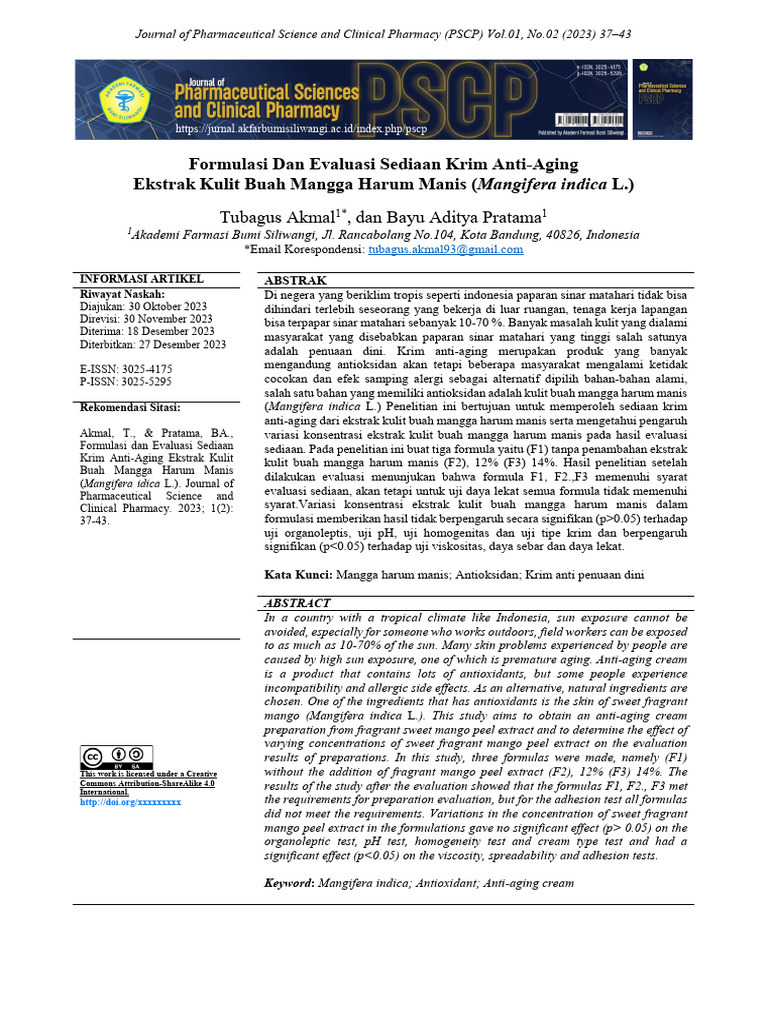 Formulasi Dan Evaluasi Sediaan Krim Anti-Aging Eks | PDF