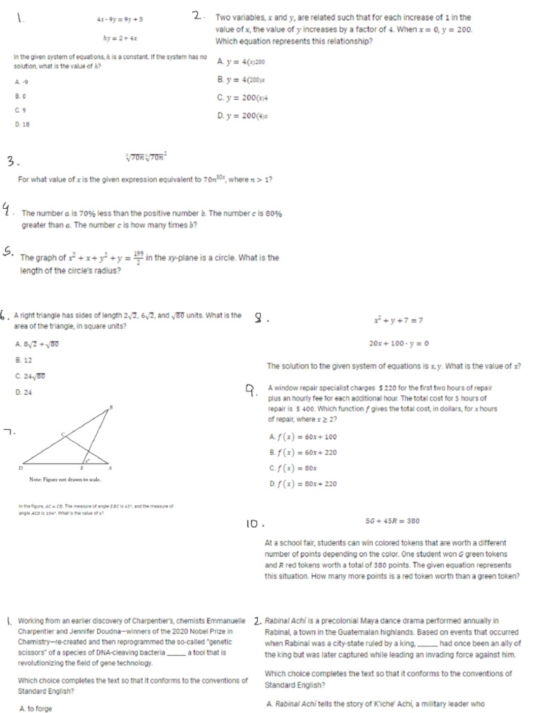 10 SAT Questions Without Answers | PDF