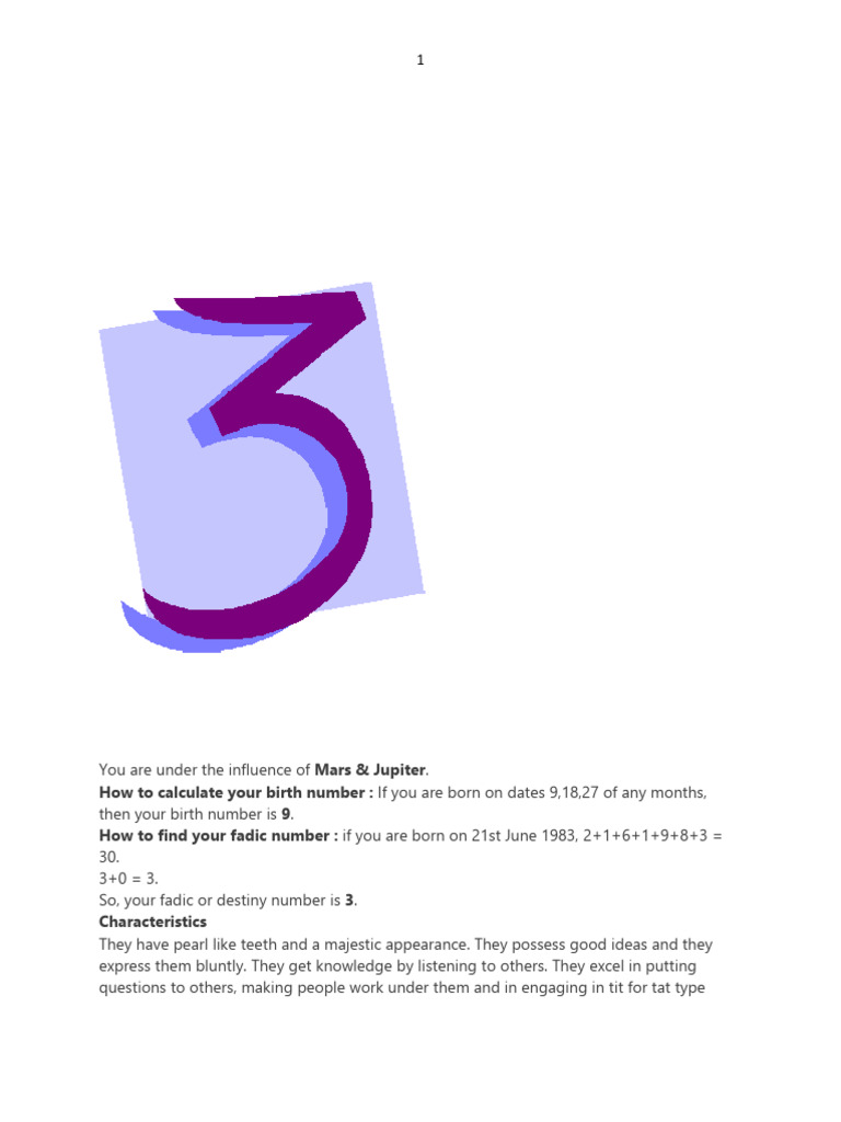 Predictions for Birth Number 9 and Fadic Number 3 | PDF