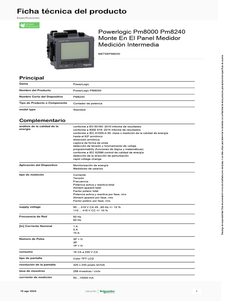 Schneider Electric - PowerLogic-PM8000-series - METSEPM8240 | PDF